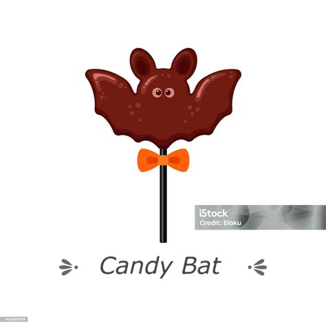 활이 달린 막대기에 박쥐 모양의 초콜릿 사탕 흰색 배경에 고립된 벡터 일러스트 레이 션 10월에 대한 스톡 벡터 아트 및 기타