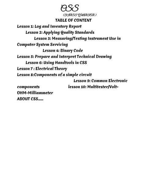 Css First Quarter Pdf Direct Current Voltage