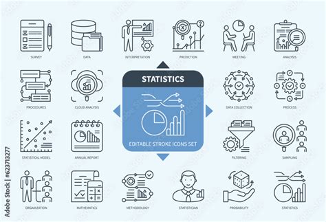 Editable Line Statistics Outline Icon Set Data Collection Schedule Prediction Process