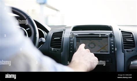 Man Using Navigation System While Driving Car Stock Photo Alamy