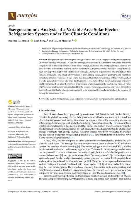 Pdf Exergoeconomic Analysis Of A Variable Area Solar Ejector Refrigeration System Under Hot