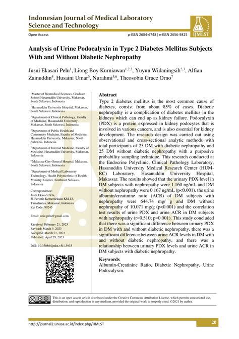 Pdf Analysis Of Urine Podocalyxin In Type 2 Diabetes Mellitus Subjects With And Without