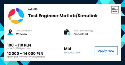 Test Engineer Matlabsimulink Job Testing Avenga Wrocław No