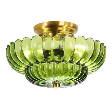 Glomuse Flush Mount Ceiling Light Green Glass Ceiling Light Brushed