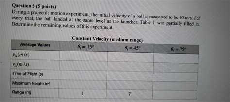 solved question 3 5 points during a projectile motion