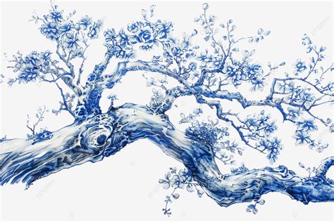 가로 나무 줄기 중국 청화 백자 스타일 파란색과 흰색 도자기 중국식 무늬 Png 일러스트 및 이미지 에 대한 무료 다운로드 Pngtree