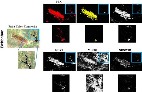 spatial distribution map of burned areas by spectral indices and fba in