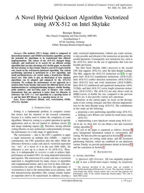 A Novel Hybrid Quicksort Algorithm Vectorized Using Avx 512 On Intel