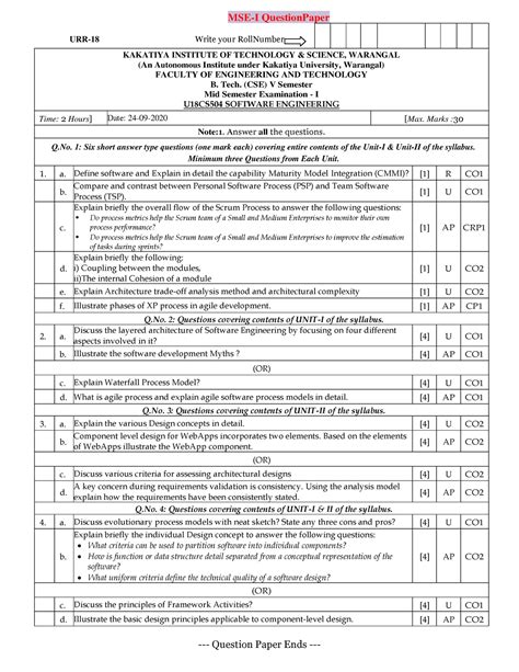 U18cs504 Mse 1 V Cse Cse Mse I Questionpaper Urr 18 Write Your