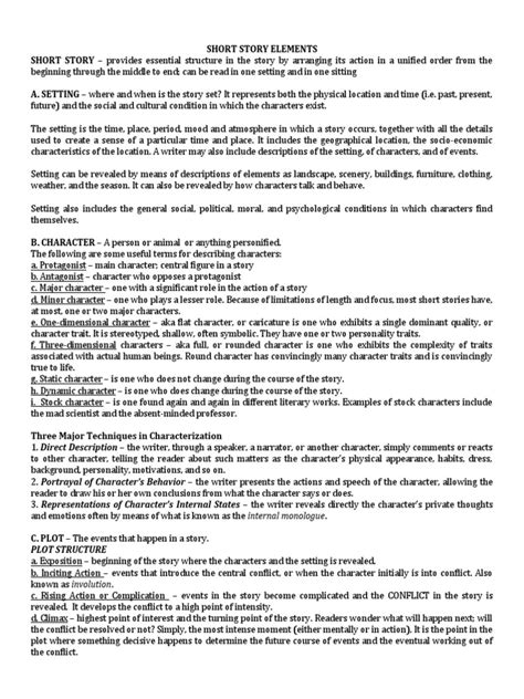 short story elements pdf plot narrative narration