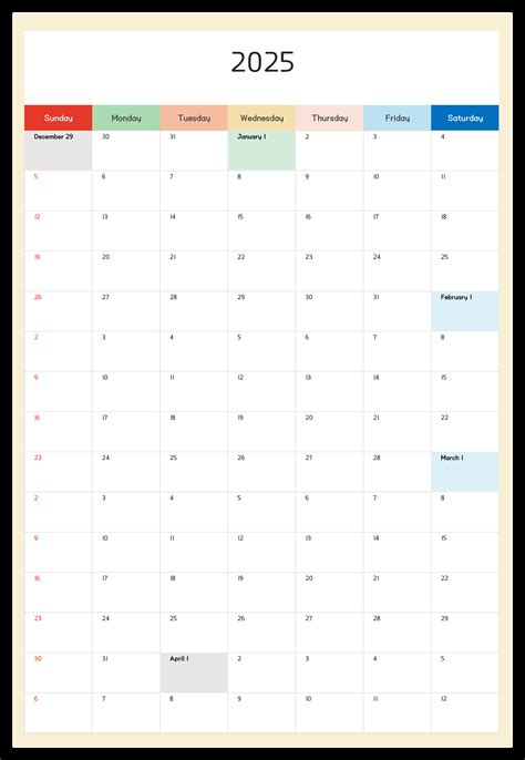 2025년 엑셀 달력 Xlsx