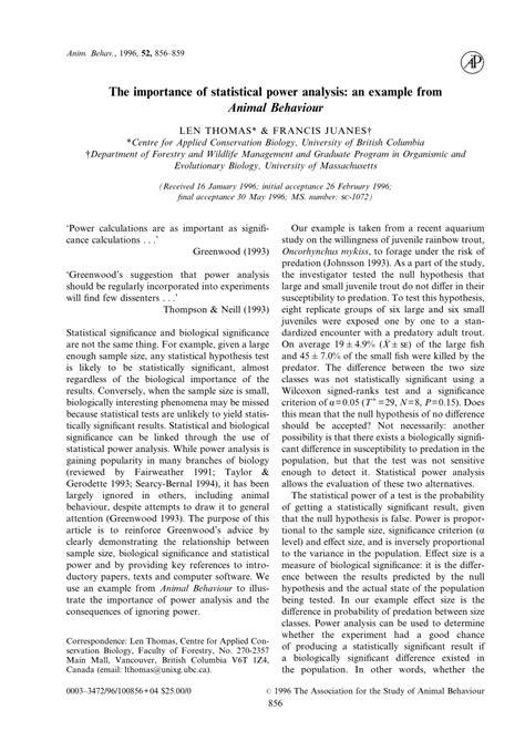 Pdf The Importance Of Statistical Power Analysis An Example From