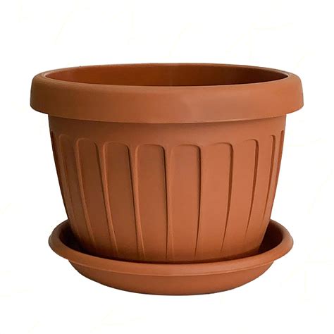 Vaso Terra Tondo 50 Cm Per Fiori Piante Con Sottovaso 46 Litri Plastica