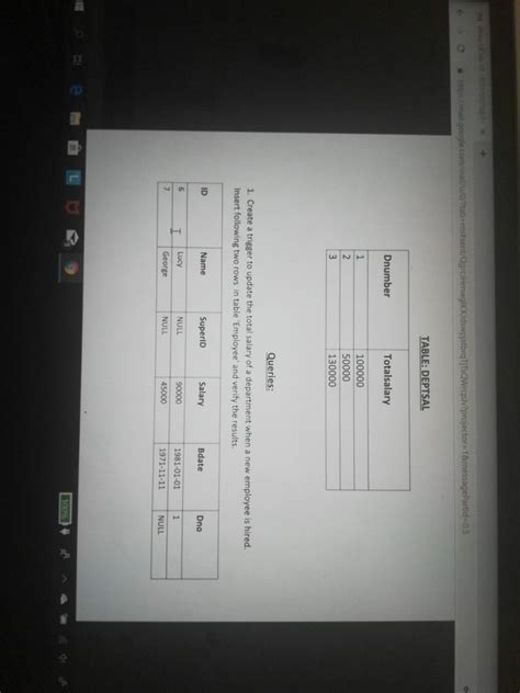 Solved SQL LAB 7 Triggers TABLE EMPLOYEE Dno Bdate Salary Chegg Com