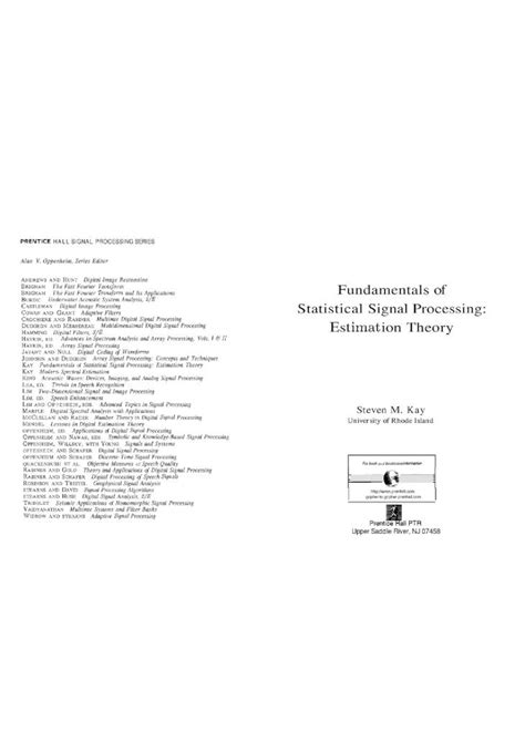 PDF Kay S M Fundamentals Of Statistical Signal Processing Estimation Theory PH L T S