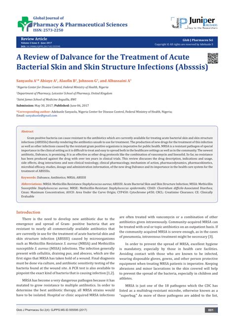 Pdf A Review Of Dalvance For The Treatment Of Acute Bacterial Skin And Skin Structure