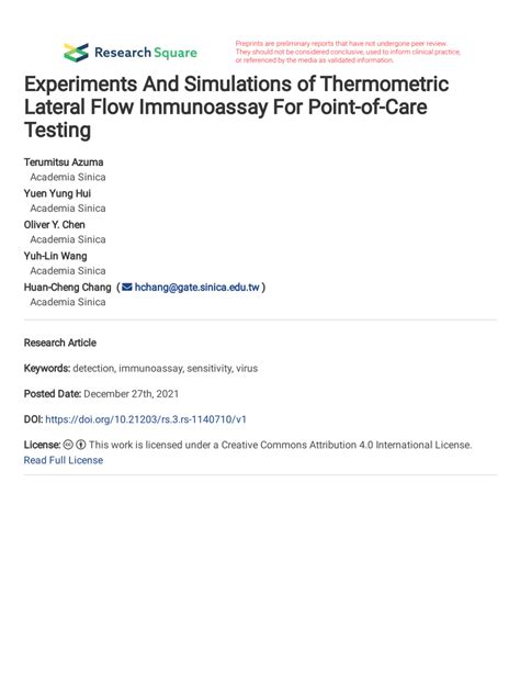 Pdf Experiments And Simulations Of Thermometric Lateral Flow