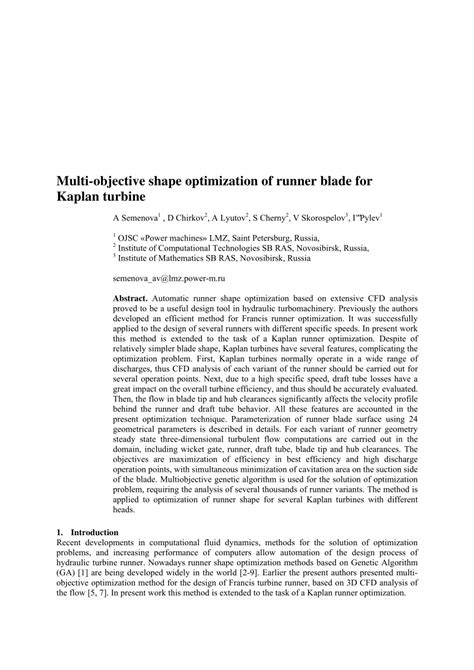 Pdf Multi Objective Shape Optimization Of Runner Blade For Kaplan Turbine