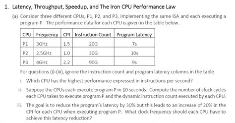 Solved Latency Throughput Speedup And The Iron Cpu