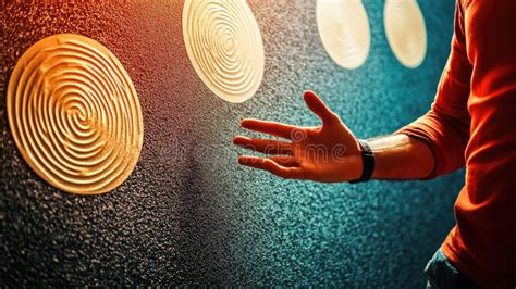 Interaction With Circular Light Patterns On Textured Wall By Caucasian