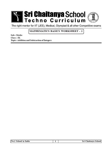 Ix Mathematics Basics Work Sheet 1 Pdf