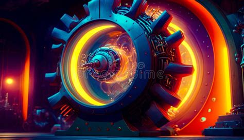 Futuristic Machine With Glowing Gears In The Center Generative Ai Stock Illustration