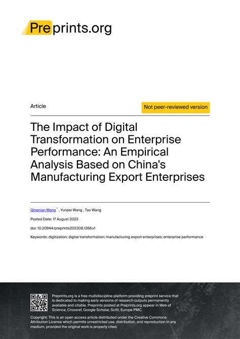 Pdf The Impact Of Digital Transformation On Enterprise Performance An Empirical Analysis