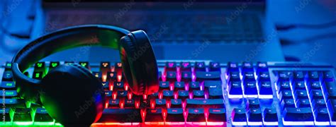 Pro Gaming Illuminated Desk Headset Keyboard Computer Neon Lights Cyber Sport Equipment