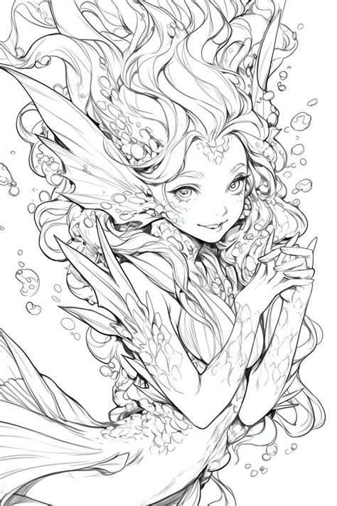 Realistic Mermaid Coloring Pages