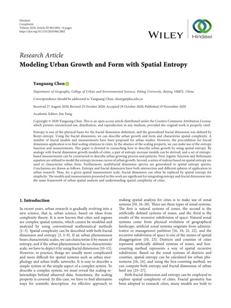 Pdf Modeling Urban Growth And Form With Spatial Entropy