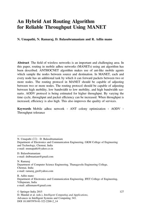 Pdf An Hybrid Ant Routing Algorithm For Reliable Throughput Using Manet