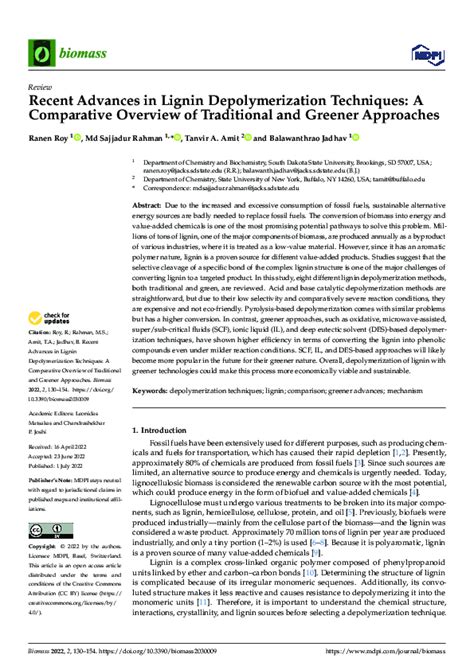 Pdf Recent Advances In Lignin Depolymerization Techniques A Comparative Overview Of