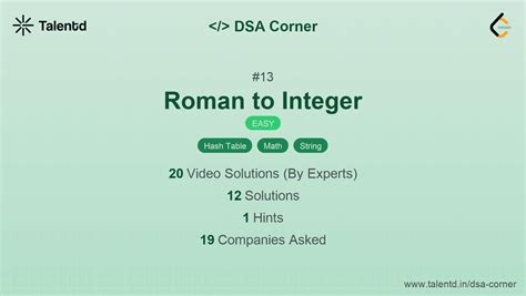 13 Roman To Integer Easy Dsa Corner Talentd