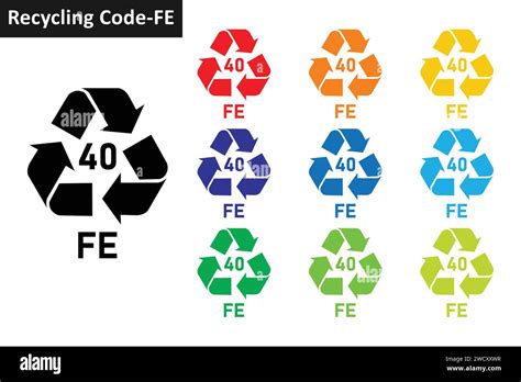 Iron Metal Recycling Code Icon Set Metal Recycling Symbols 40 Fe