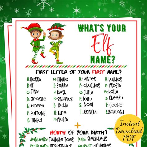 Whats Your Elf Name Game Christmas Party Printable Pdf Etsy