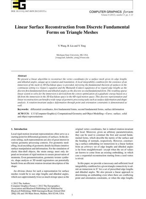 Pdf Linear Surface Reconstruction From Discrete Fundamental Forms On