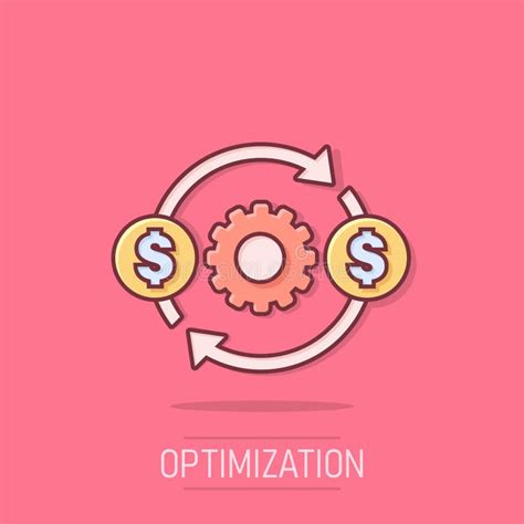 Money Optimization Icon In Comic Style Gear Effective Cartoon Vector