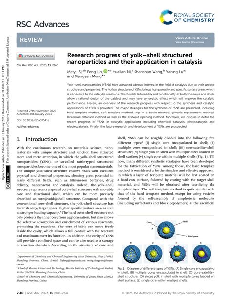 Pdf Research Progress Of Yolk Shell Structured Nanoparticles And Their Application In Catalysis