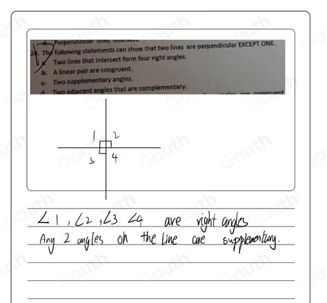 solved perpendicular lines intersect 24 the following statements can