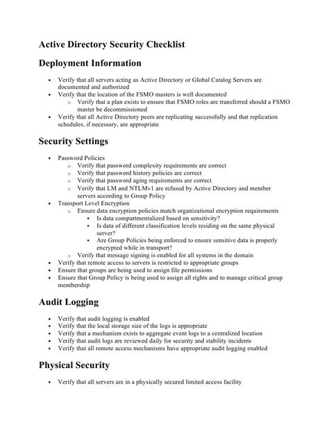 Active Directory Security Checklist Pdf Active Directory Security