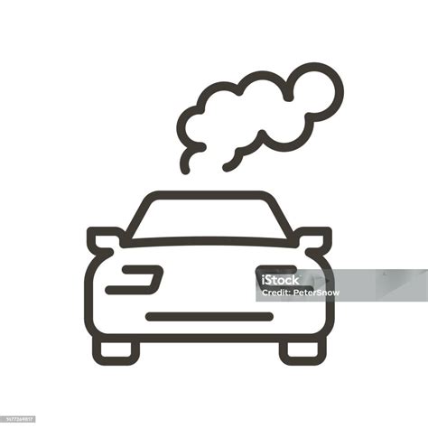 벡터 최소 가는 선 아이콘 개요 공기로 배출되는 자동차에서 나오는 연기의 선형 스트로크 그림 배기관에 대한 스톡 벡터 아트 및