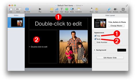 applescript and keynote default text items