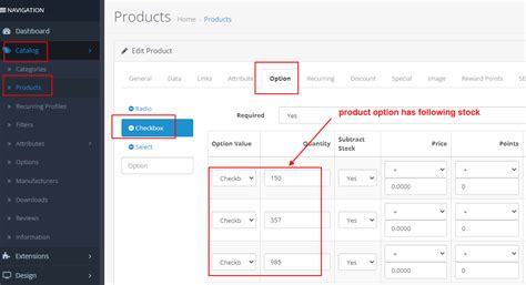 OpenCart Display Product Option With Stock