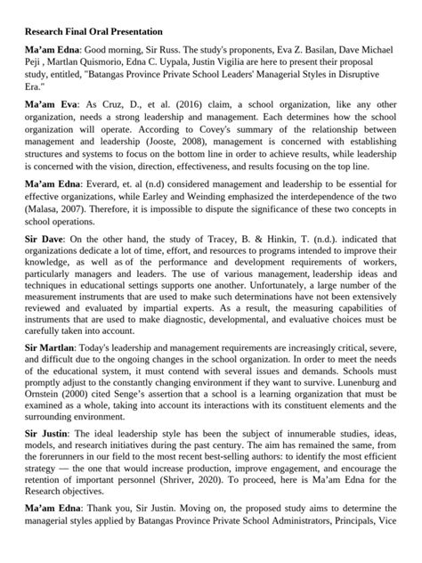 Research Final Oral Presentation Script Pdf Sampling Statistics