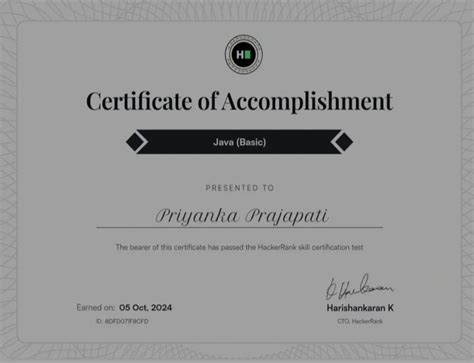priyanka prajapati on linkedin java hackerrank certification developer