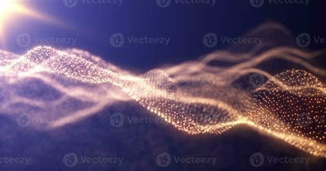 Abstract Yellow Orange Energy Waves From Futuristic Hi Tech Particles Glowing Background