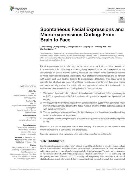 Pdf Spontaneous Facial Expressions And Micro Expressions Coding From Brain To Face