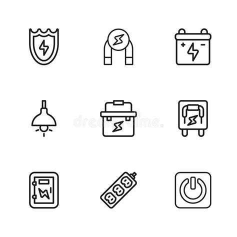 Set Line Electric Extension Electrical Panel Power Button Toolbox Electrician Car Battery