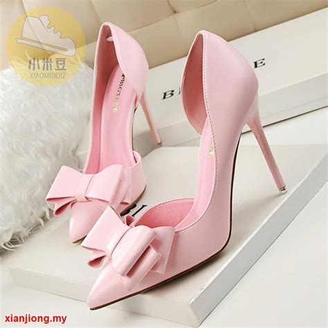 Tm พร้อมส่ง รองเท้าส้นสูง หัวแหลม ปากตื้น ประดับโบว์ เซ็กซี่ แฟชั่น