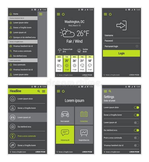 Green Buttons Set Of Mobile User Interface Design Stock Vector